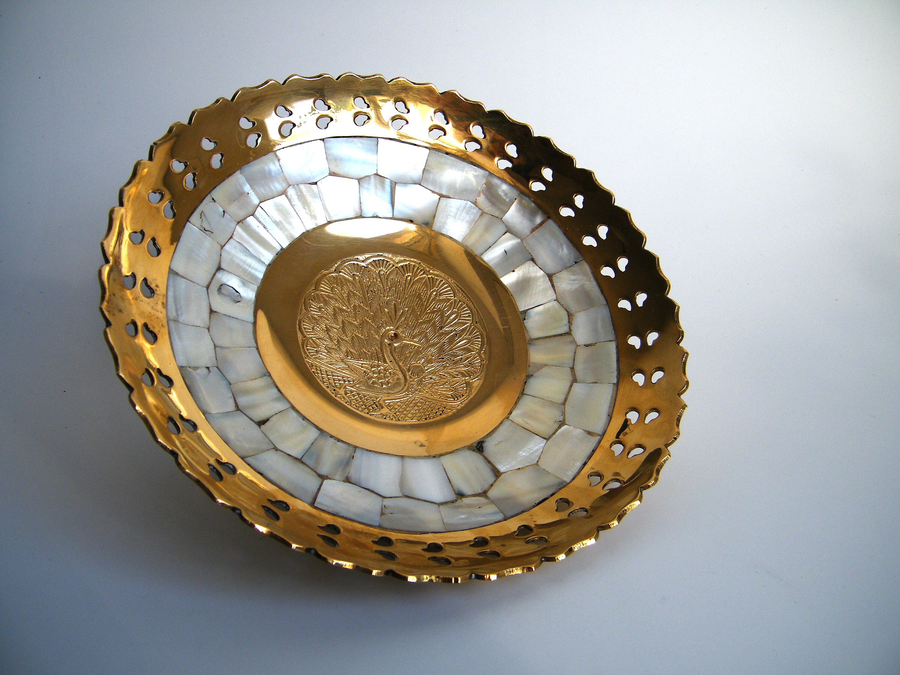 Brass Bowl, Nacre Bowl, Mother of Pearl Bowl, Vintage, Ornamented Bowl ...