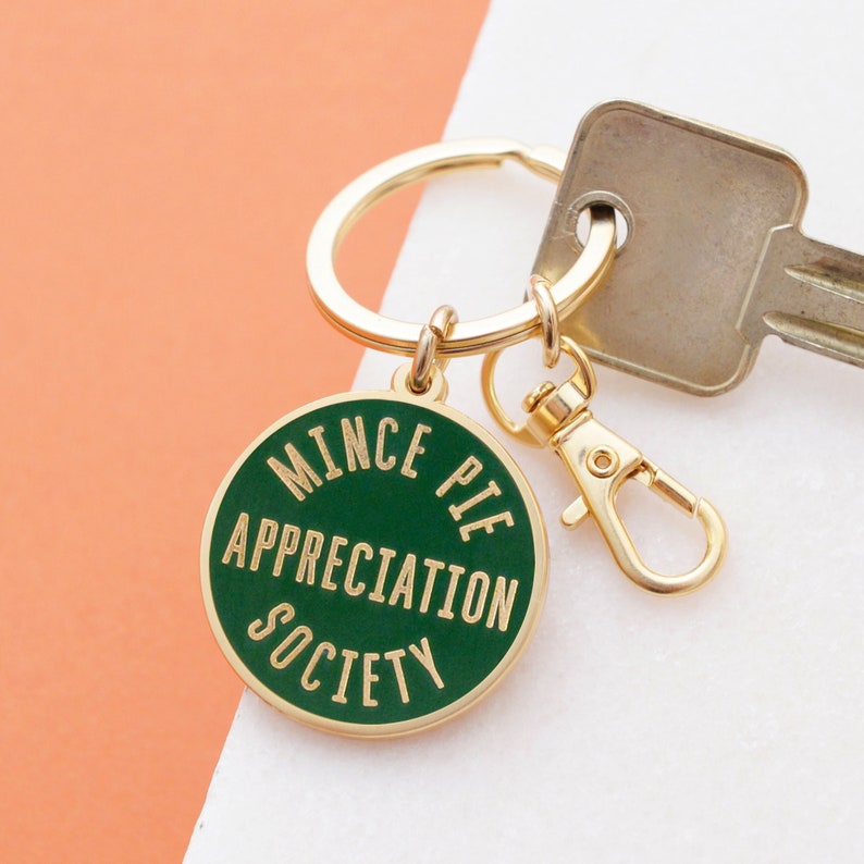 Mince Pie Appreciation Society Enamel Keyring | Christmas Keychain ...