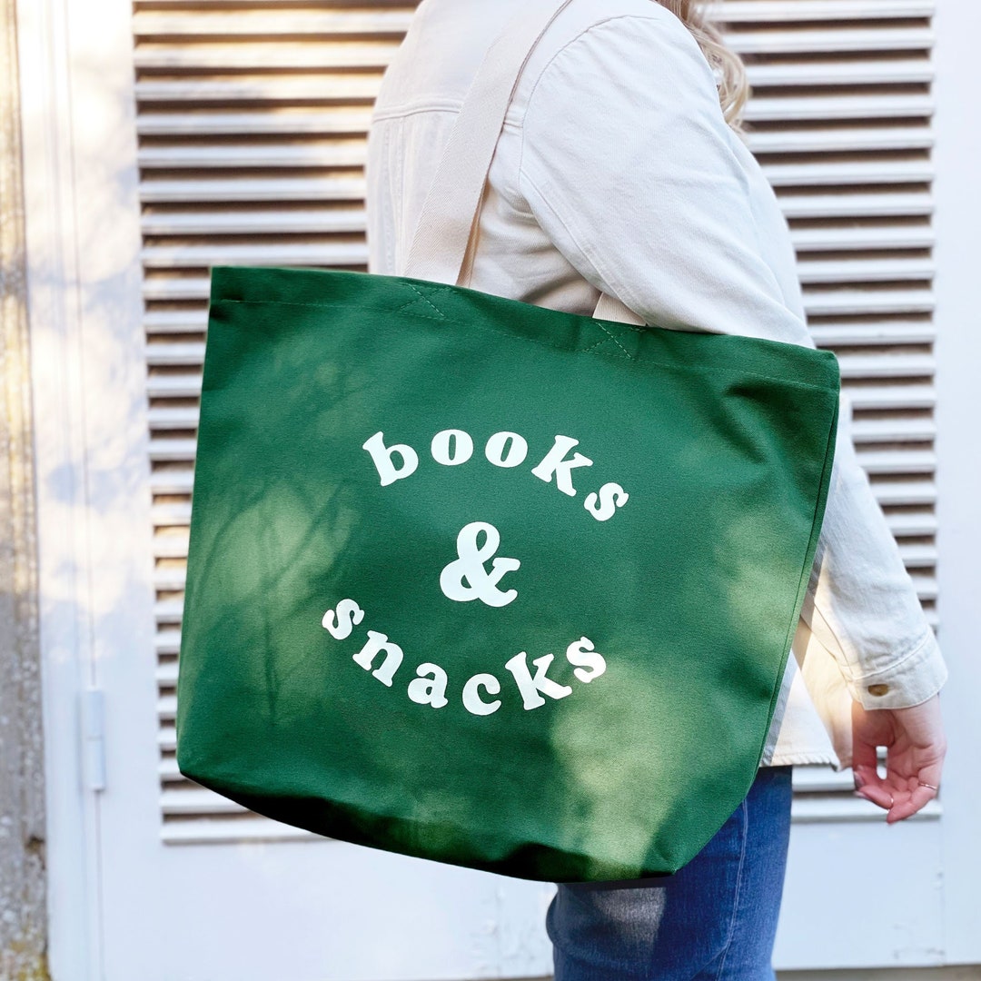 Books & Snacks Canvas Tote Bag | Large Canvas Shopper and Tote Bag ...