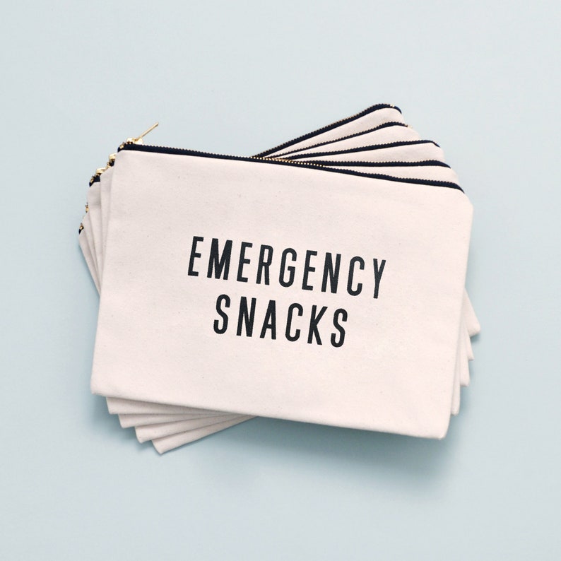 Emergency Snacks Canvas Pouch | Slogan Zipped Pencil Case & Snack Bag ...