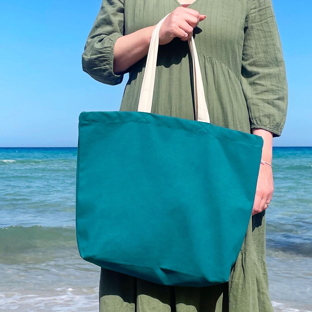 Bright Blue Canvas Tote Bag - Large Market Tote - Blue Canvas Shopper ...