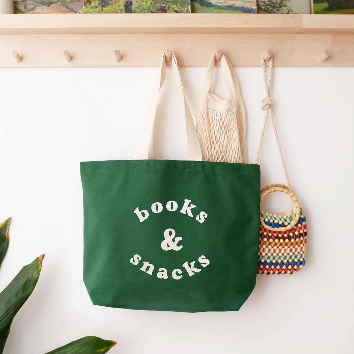 Books & Snacks Canvas Tote Bag | Large Canvas Shopper and Tote Bag ...