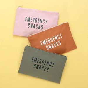 Emergency Snacks Canvas Pouch | Olive Makeup & Snack Zip Bag | Fun ...