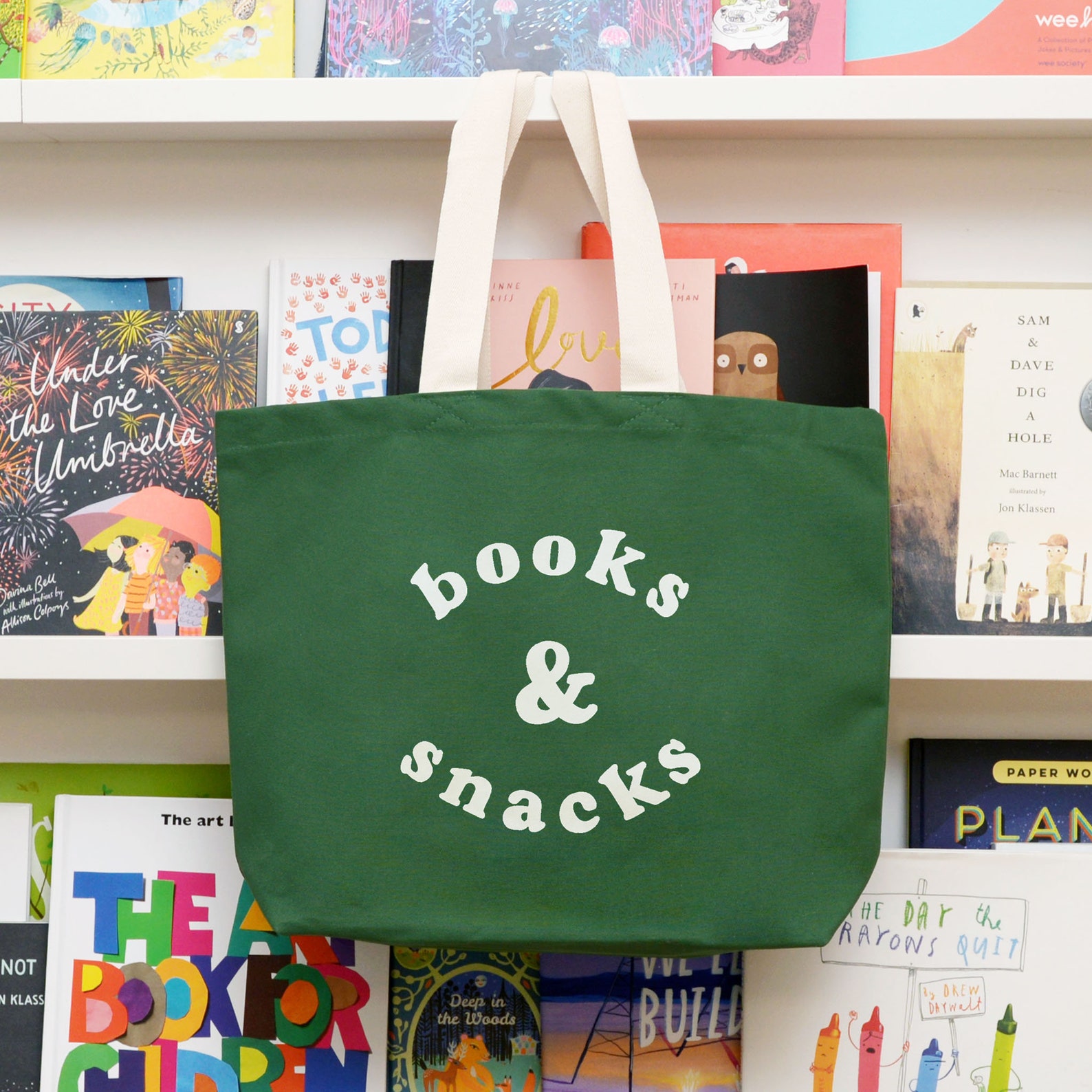 Books & Snacks Canvas Tote Bag | Large Canvas Shopper and Tote Bag ...