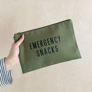 Emergency Snacks Canvas Pouch | Olive Makeup & Snack Zip Bag | Fun ...