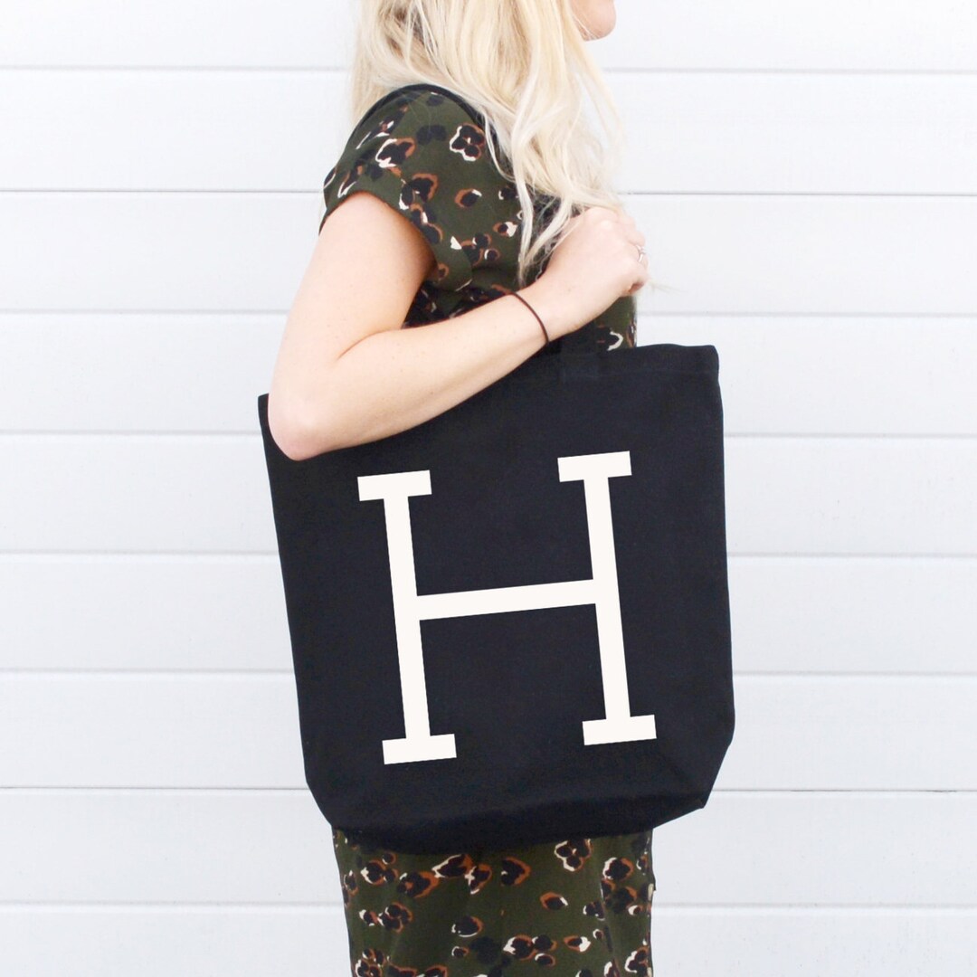 Personalised Black Initial Tote Bag - Alphabet Initial Tote - Shoulder ...