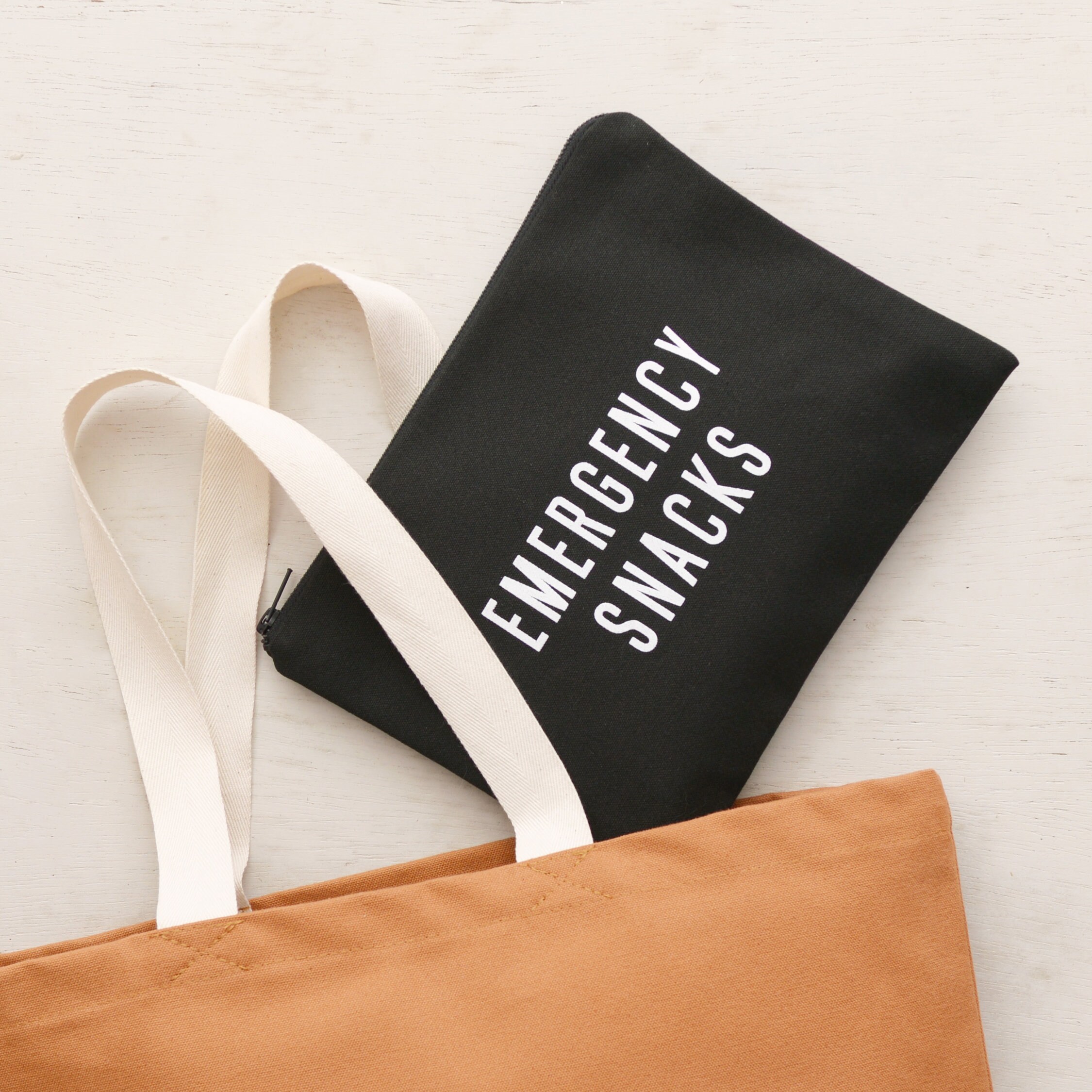 Emergency Snacks Canvas Pouch | Black Makeup & Snack Zip Bag | Fun ...