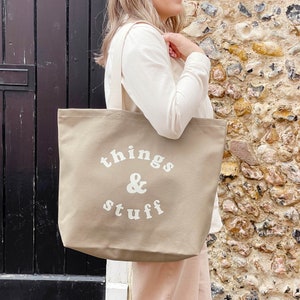 Things & Stuff Canvas Tote | Large Canvas Shopper and Tote Bag | School ...