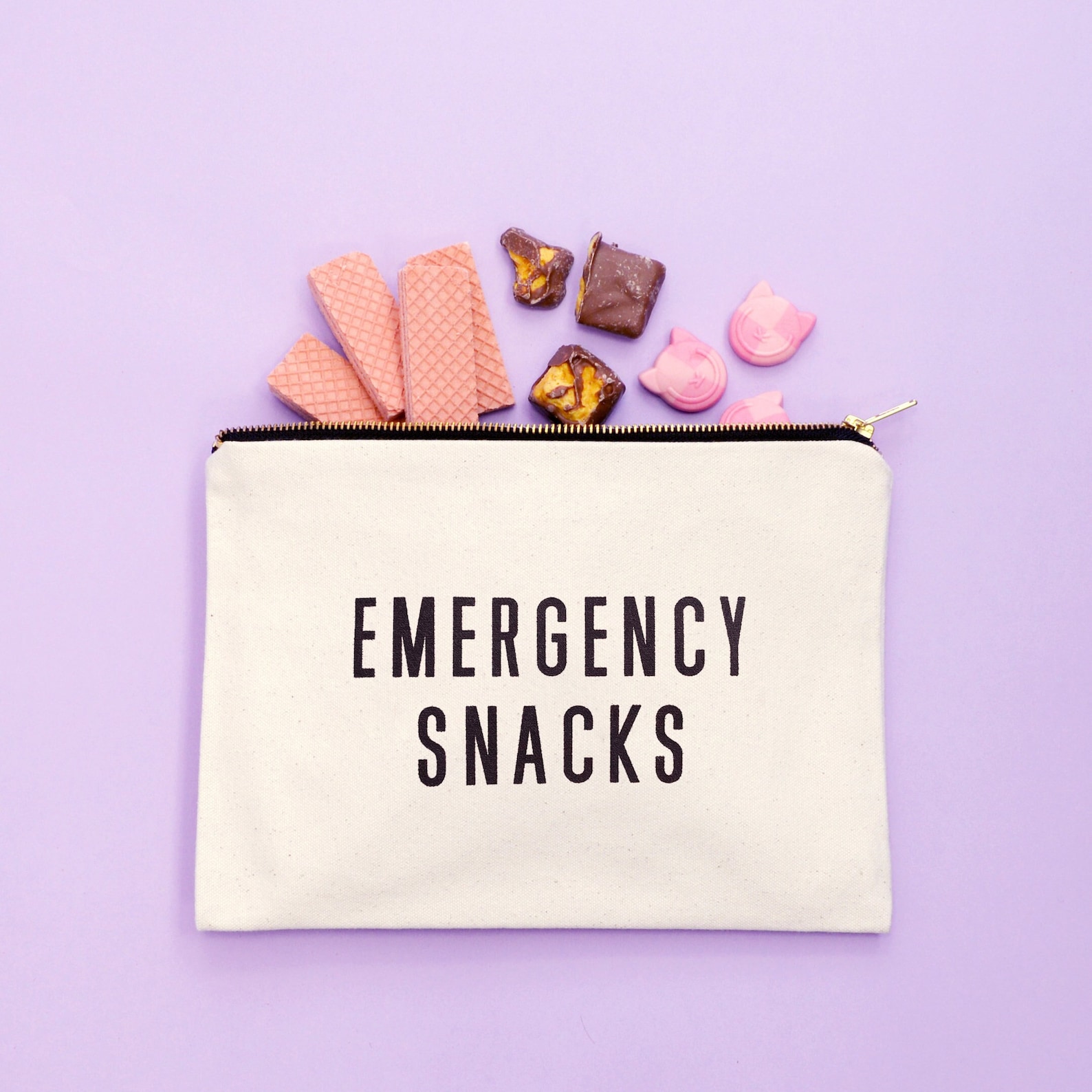 Emergency Snacks Canvas Pouch | Slogan Zipped Pencil Case & Snack Bag ...