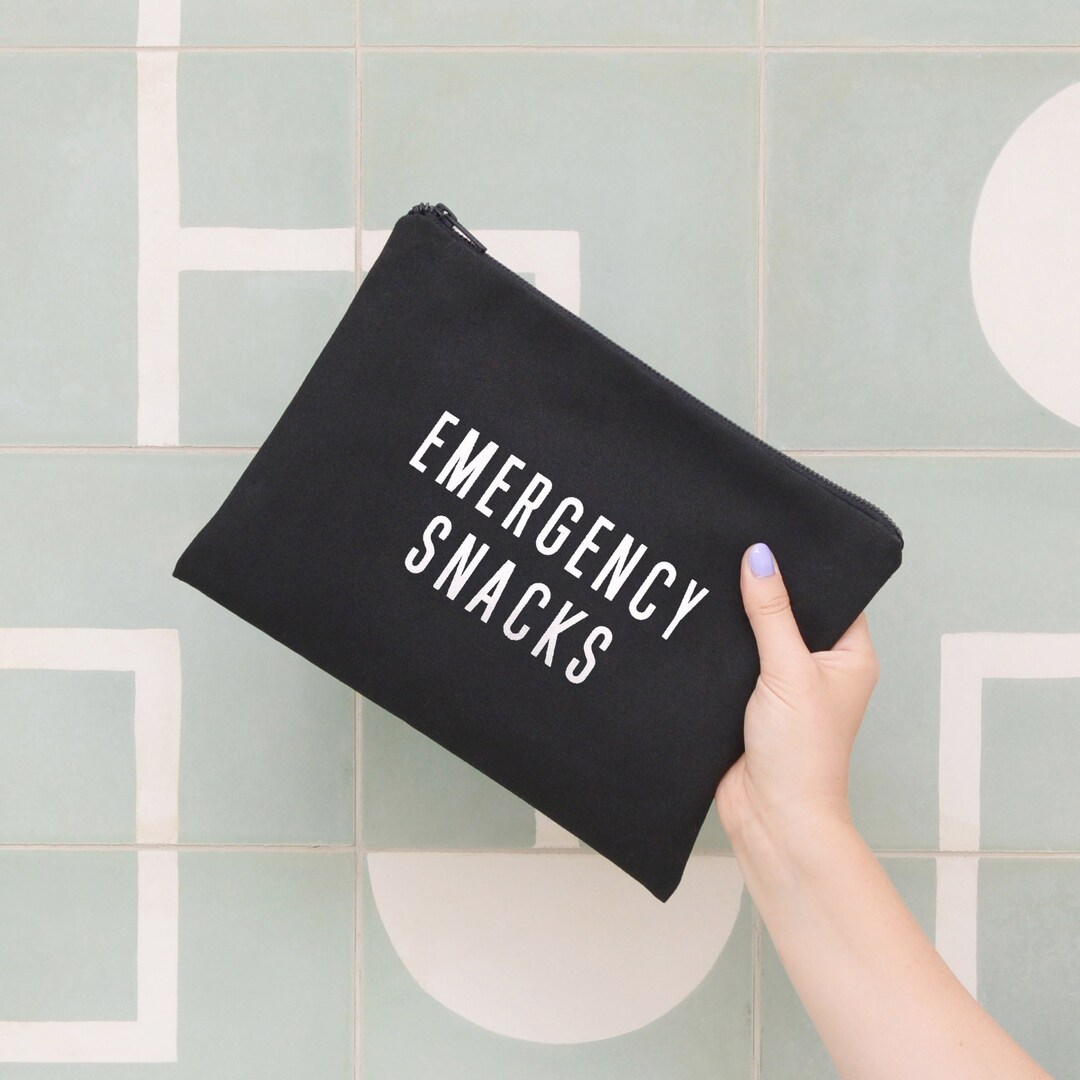 Emergency Snacks Canvas Pouch | Black Makeup & Snack Zip Bag | Fun ...