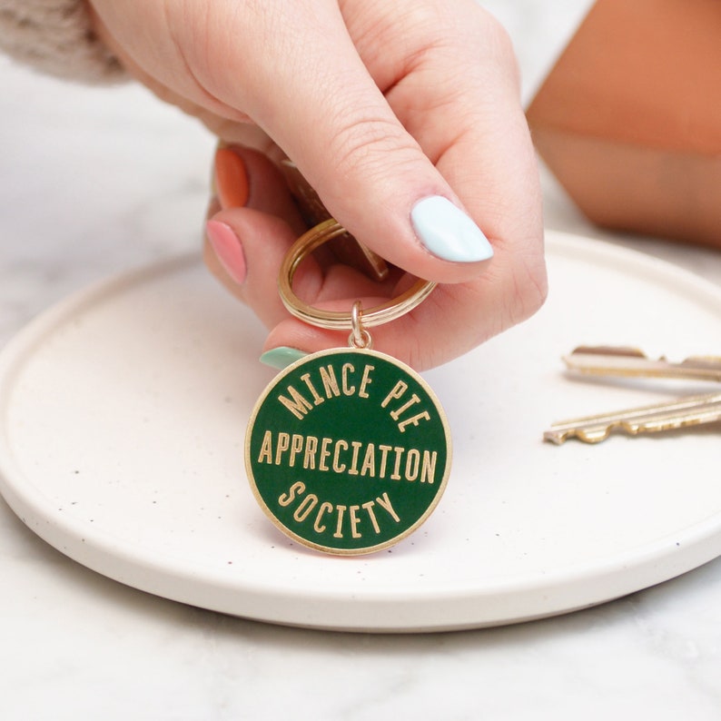 Mince Pie Appreciation Society Enamel Keyring | Christmas Keychain ...