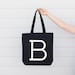 Personalised Black Initial Tote Bag Alphabet Initial Tote Shoulder Bag ...