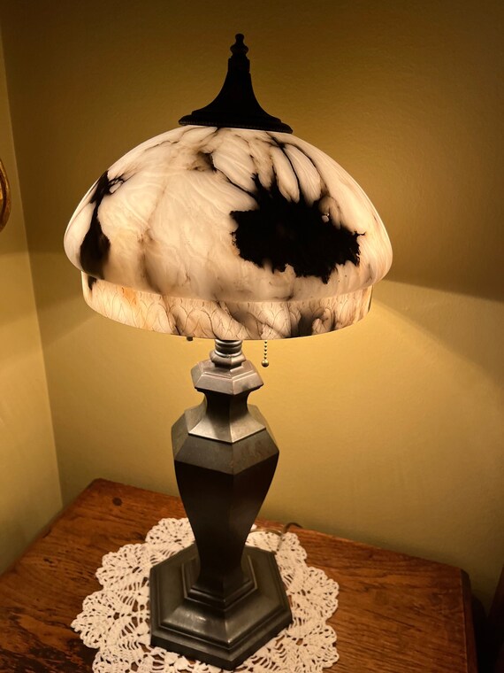 Antique Classique Singed Table Lamp With Marble Shade - Etsy