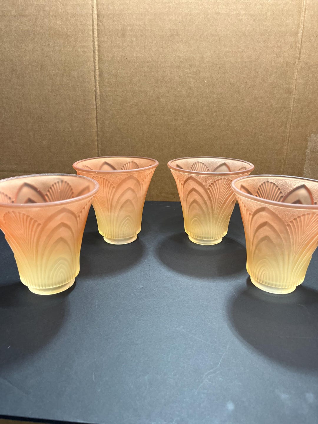 Art Deco Pink Glass Light Shade Set of 4 - Etsy