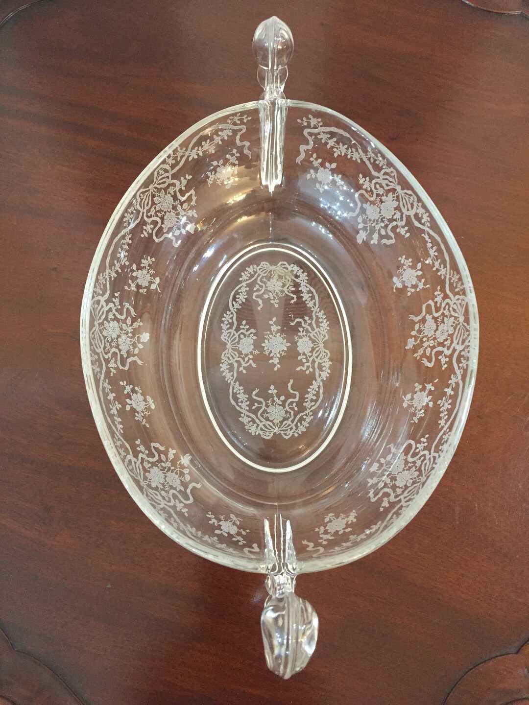 Fostoria Romance Etching Glass Serving Two Handled Bowl - Etsy