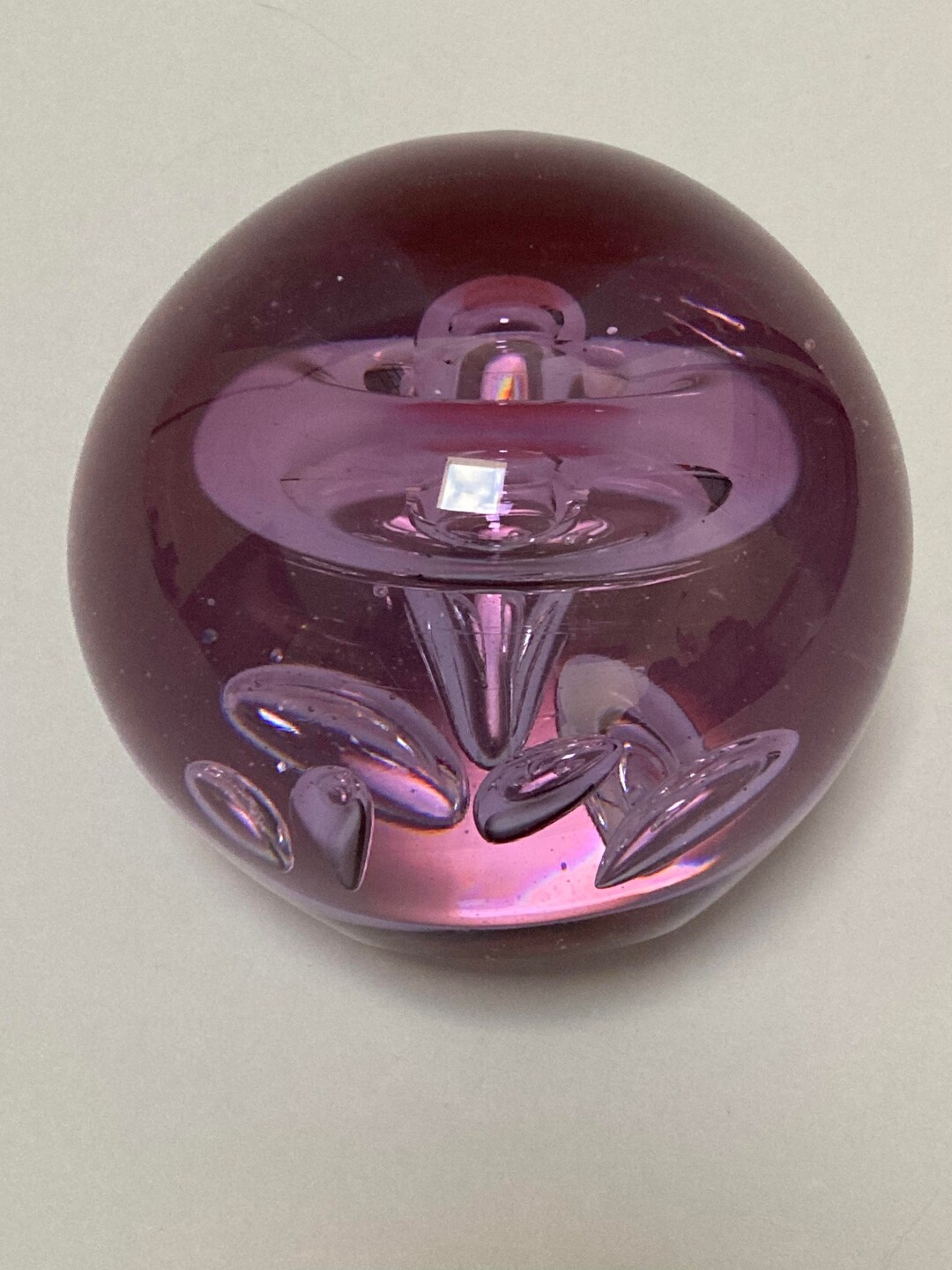 Vintage Purple Art Glass Paperweight: Controlled Bubble Orb Sculpture ...