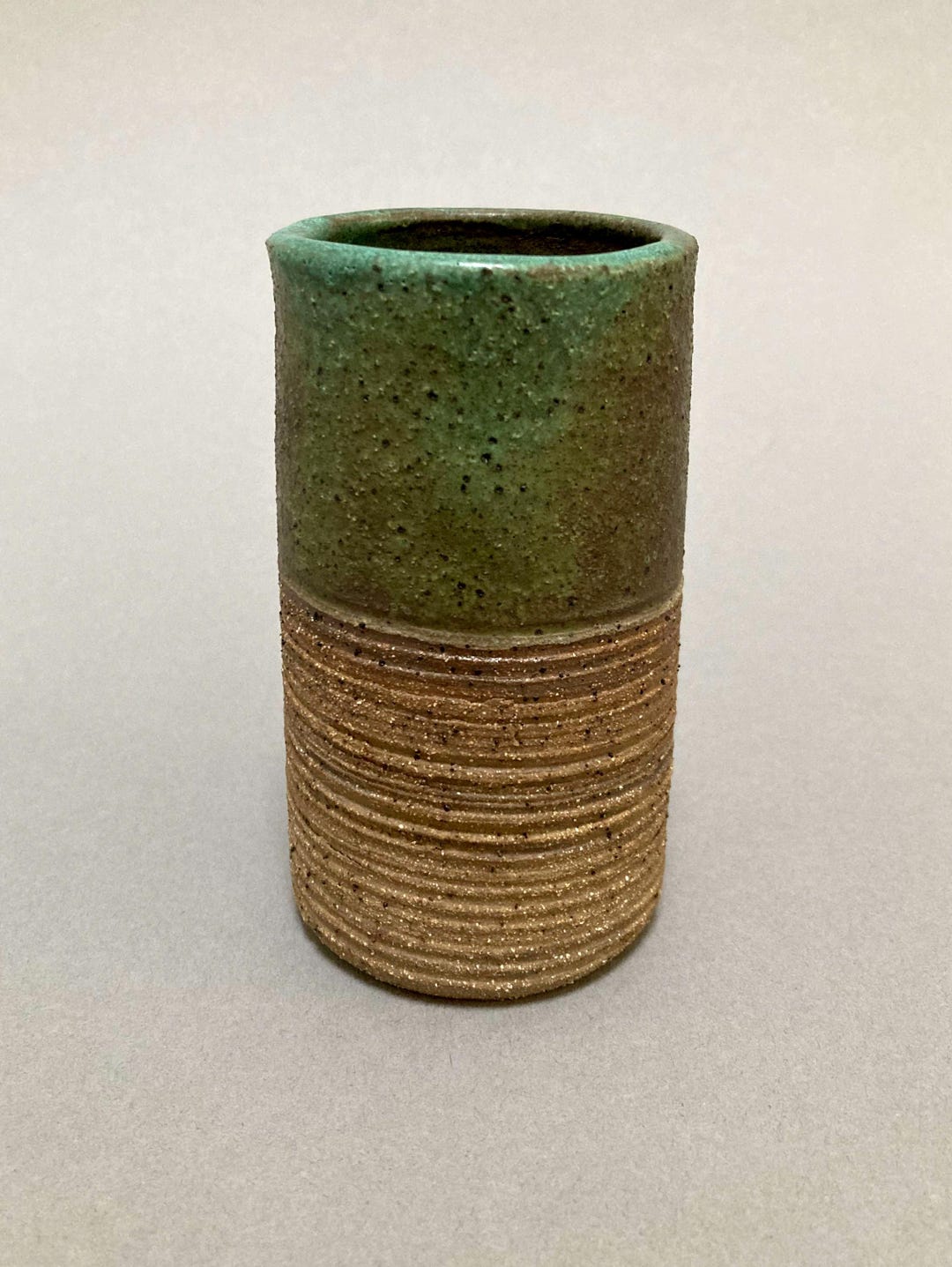 Small 4" Stoneware Studio Art Pottery Cylinder Bud Vase, Brown Unglazed ...