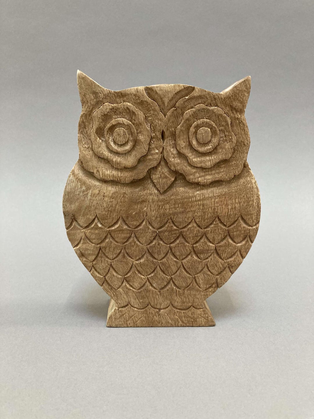 Decorative Mid Century Modern Hand Carved Standing Blonde Hardwood Owl ...