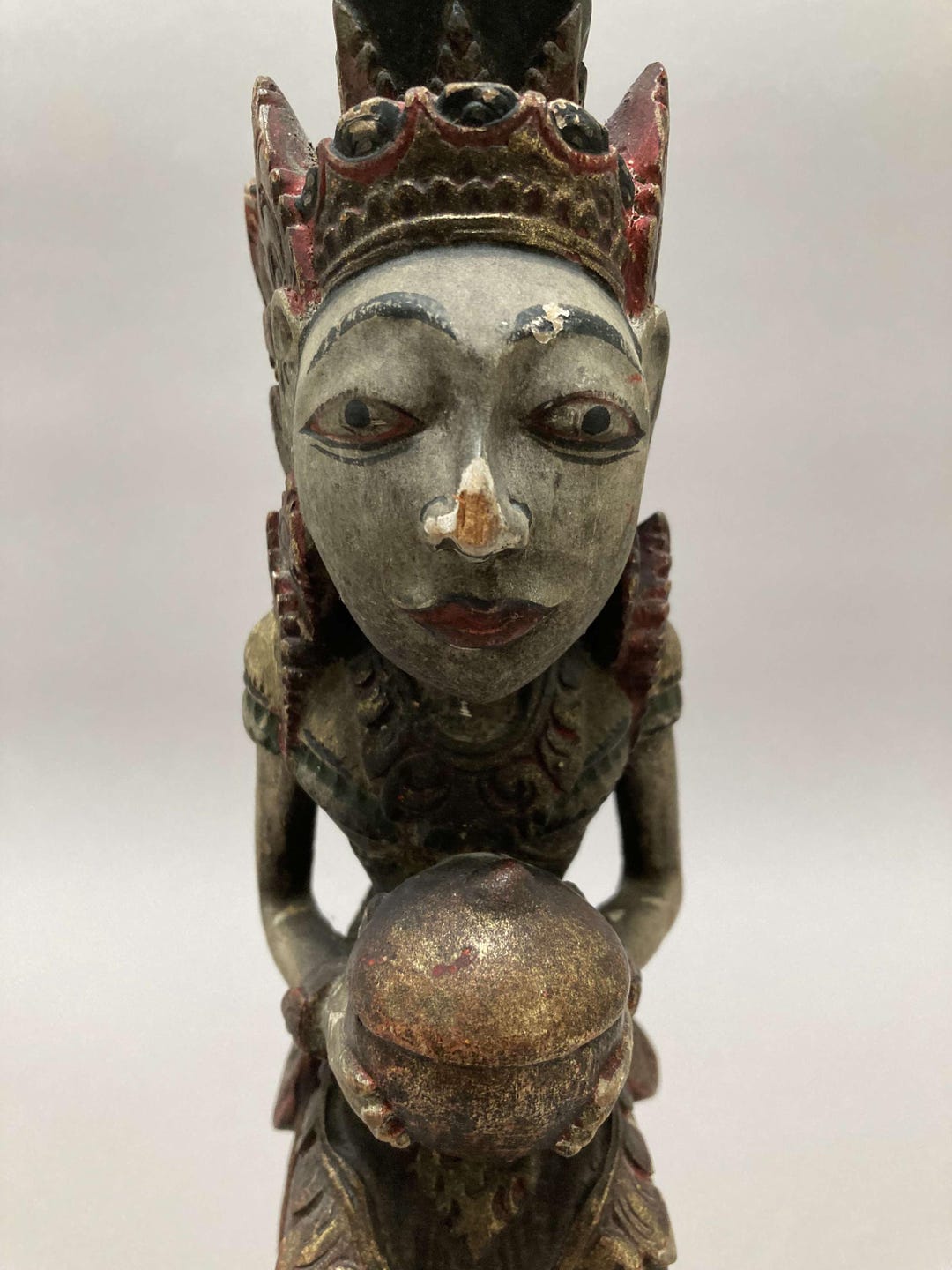 Antique Hand Carved Wood Statue With Polychrome and Gilded Details ...