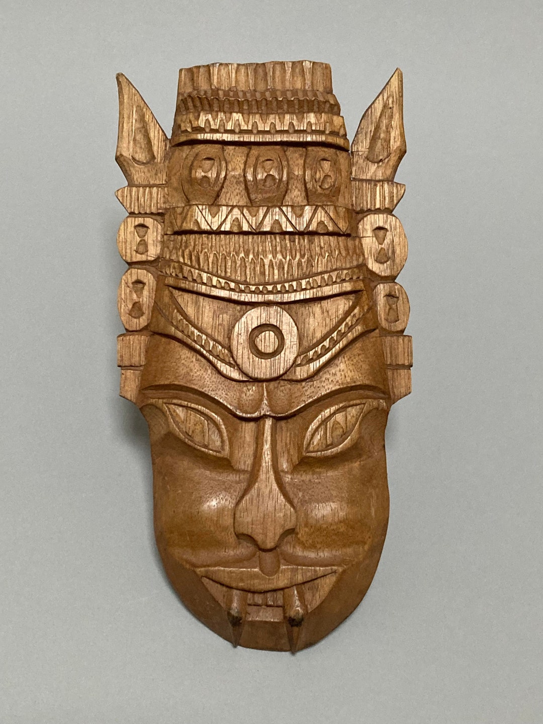 Vintage Hand Carved Wood Mask, Decorative Wall Art, Asian / Polynesian ...