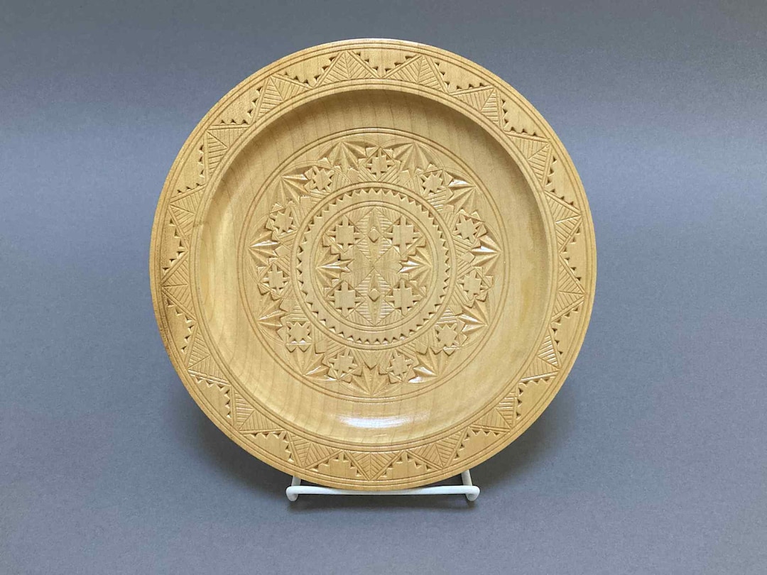 Vintage Carved Wood Plate, Intricate Geometric Mandala Design, Ukraine ...