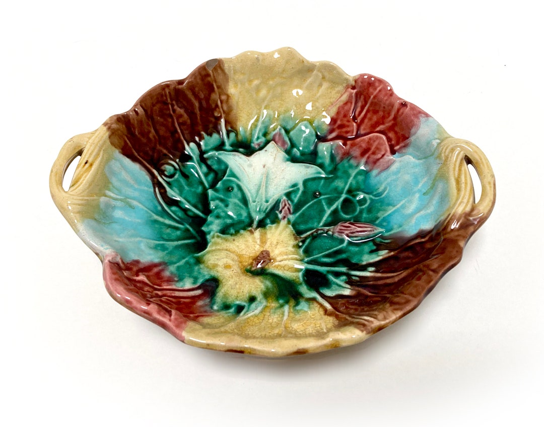 Antique Victorian Majolica Compote: Morning Glory Pedestal Serving Dish ...