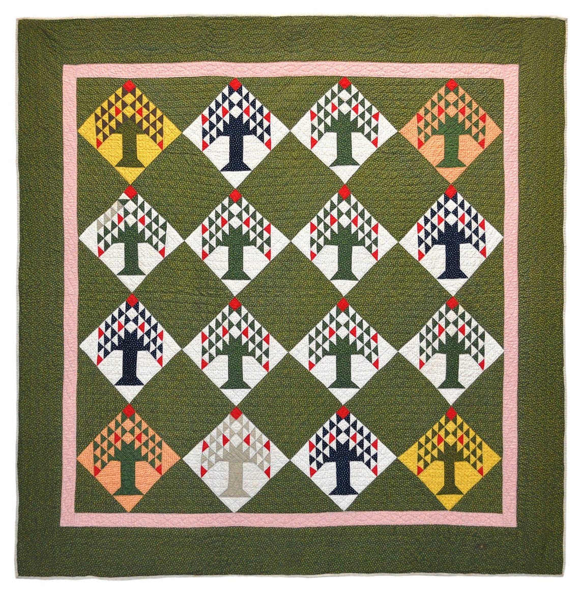 Antique 1880s Handmade Patchwork Quilt, 76" X 76" Pieced Tree Design ...