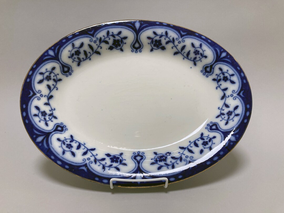 Antique Flow Blue Platter: Samuel Ford "jewel" Pattern, Burslem England ...