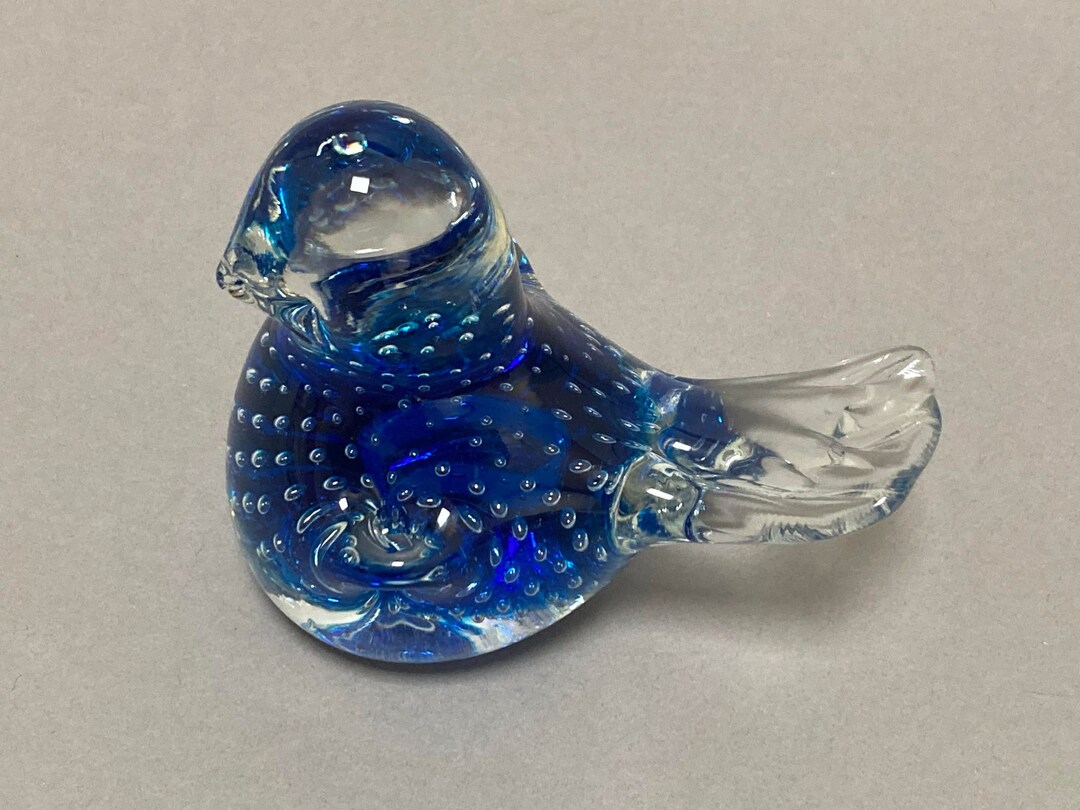 Vintage Murano Glass Bird Paperweight Figurine, Blue and Clear ...