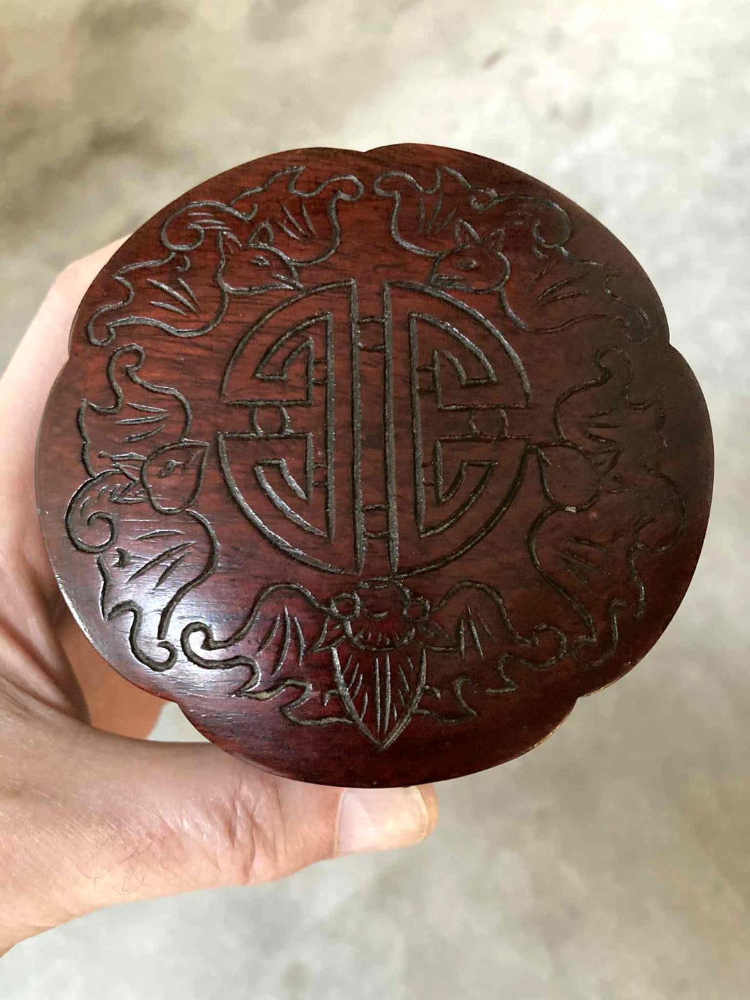 Vintage Carved Wood Lidded Box, Cherry Color, Asian Five Bats Design - Etsy