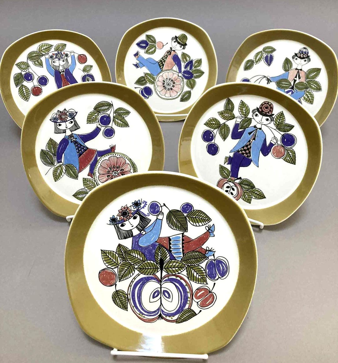 Set of Six Figgjo Flint Corsica Pattern Salad Plates Hand Painted ...