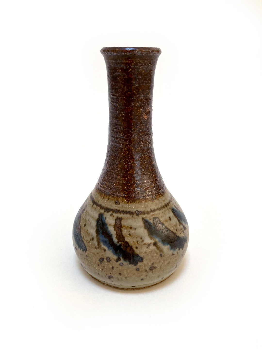 Vintage Salt Glazed Heavy Stoneware Studio Art Pottery Bud Vase Earth ...