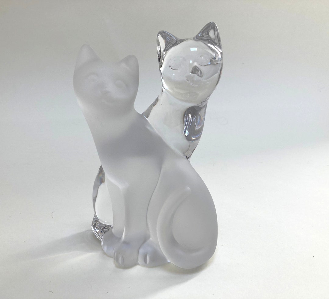 Large Lennox Crystal Glass Cat Couple Frosted and Clear Smiling - Etsy