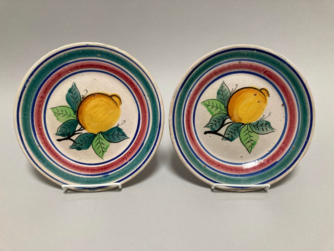 Antique Vietri Style Lemon Plates: Hand-painted Terra Cotta Pair - Etsy