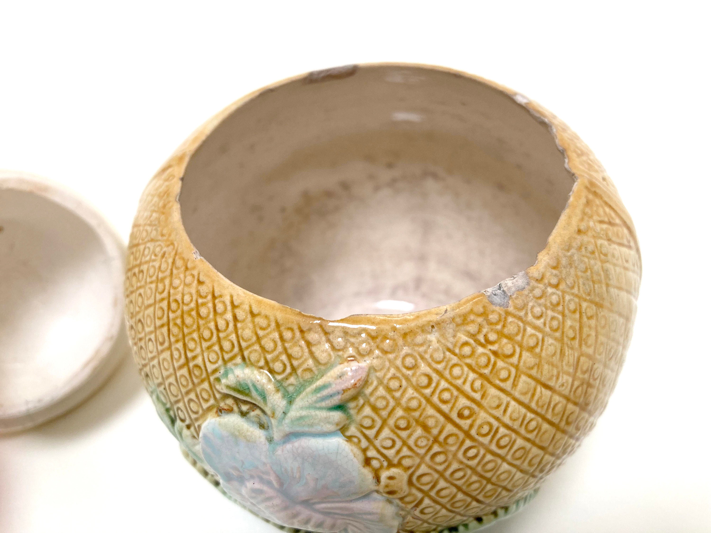 Antique 19th Century English Majolica Glazed Sugar Bowl With Lid ...