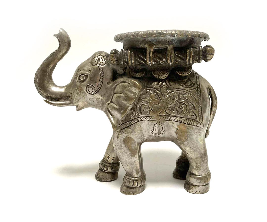 Vintage Silver Plated Elephant Statue Figurine, Small Bowl on Back ...