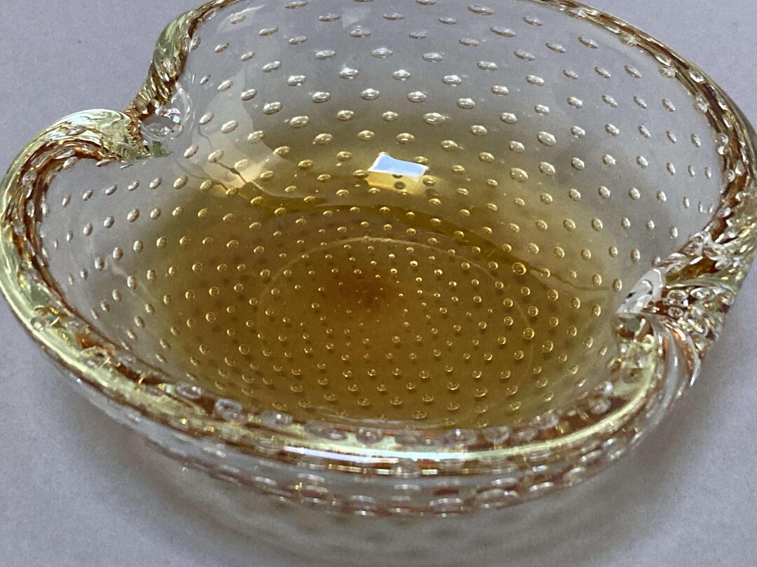 Vintage Venini Murano Glass Bowl: Honey Amber 'A Bolle' Bubble Effect ...