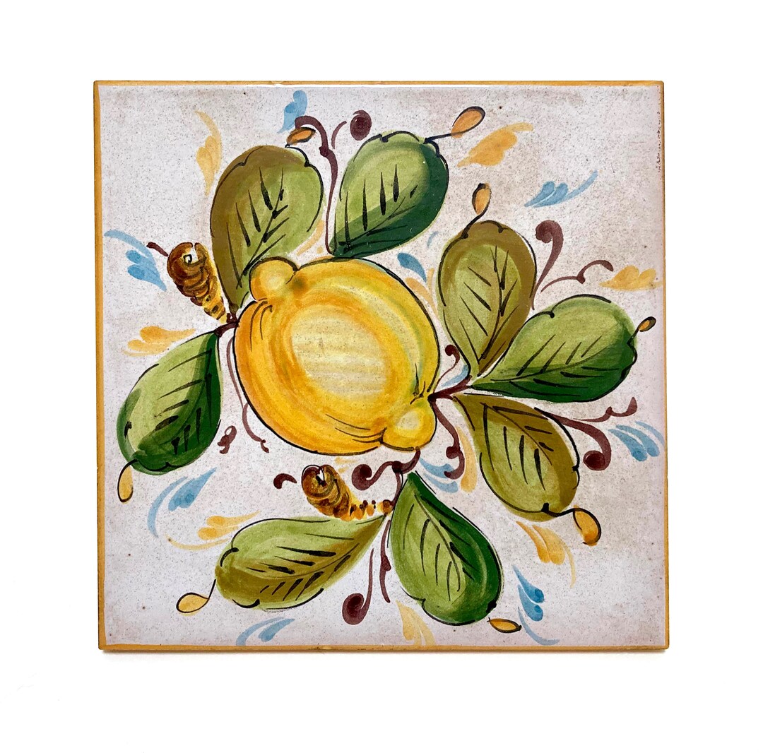 Handprinted Terracotta Trivet Tile, Lemon With Leaves, Sicily, Italy - Etsy