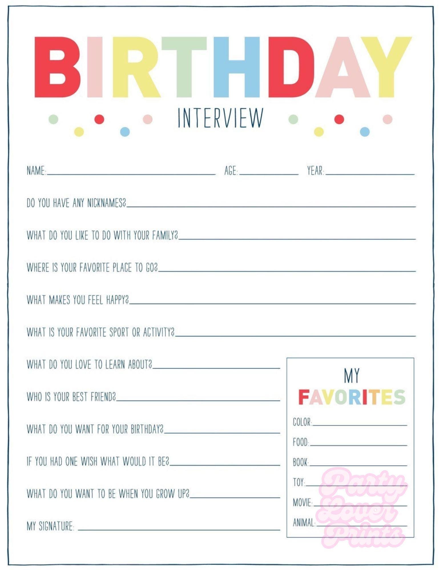 Kids Birthday Interview Printable Printable | Kids Yearly Annual ...