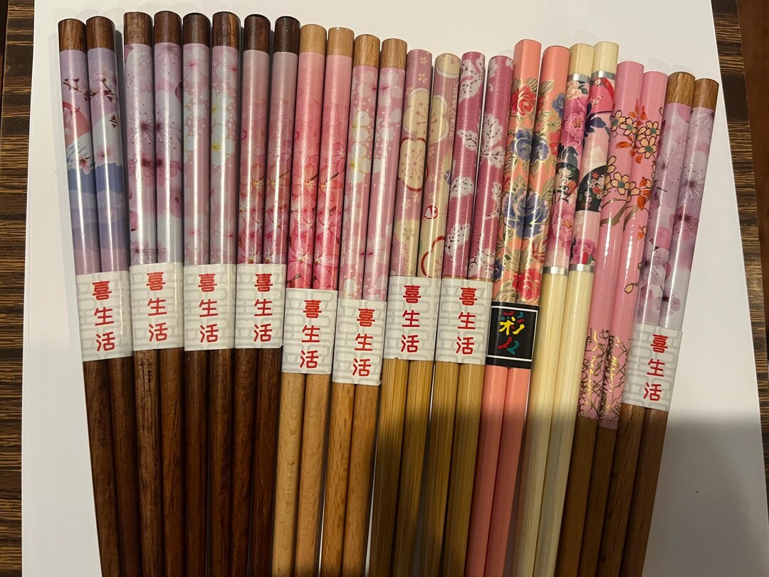 12 Design Variations Japanese Chopsticks W/ Free Handmade Silk Holders ...