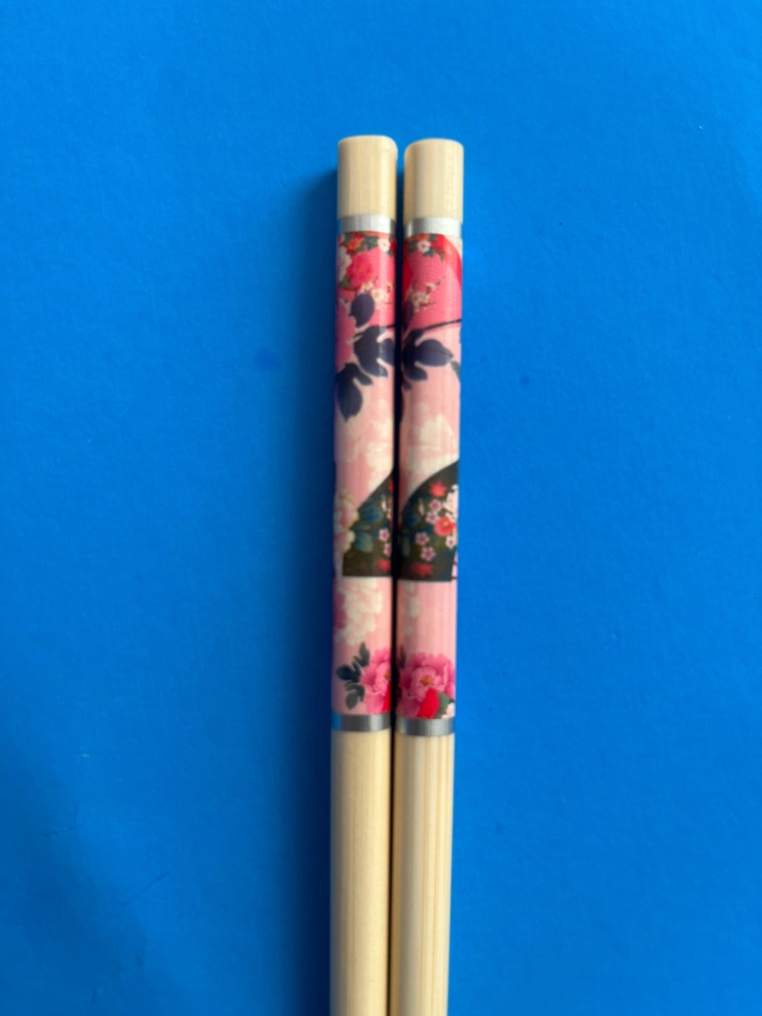 Japanese Pink Flower and Fan on Light Wood Chopsticks With Free ...