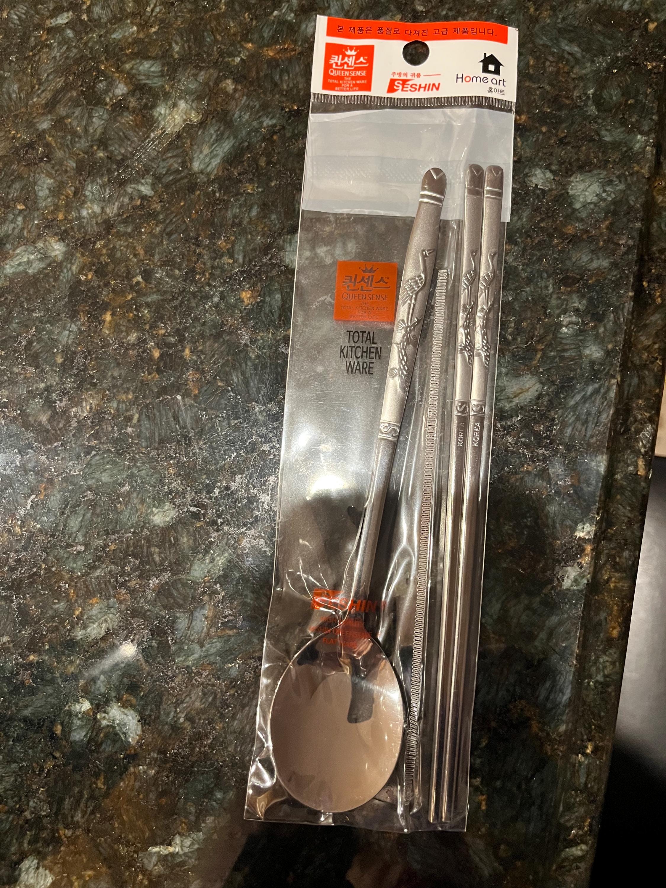 Korean Stainless Steel With the Famous Good Luck Cranes Chopsticks W ...