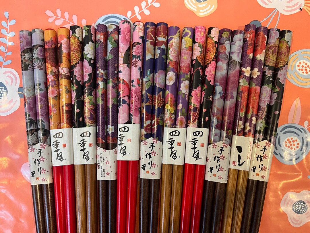 Japanese Flower Chopsticks 11 Variations W/ Free Handmade Silk Holder ...