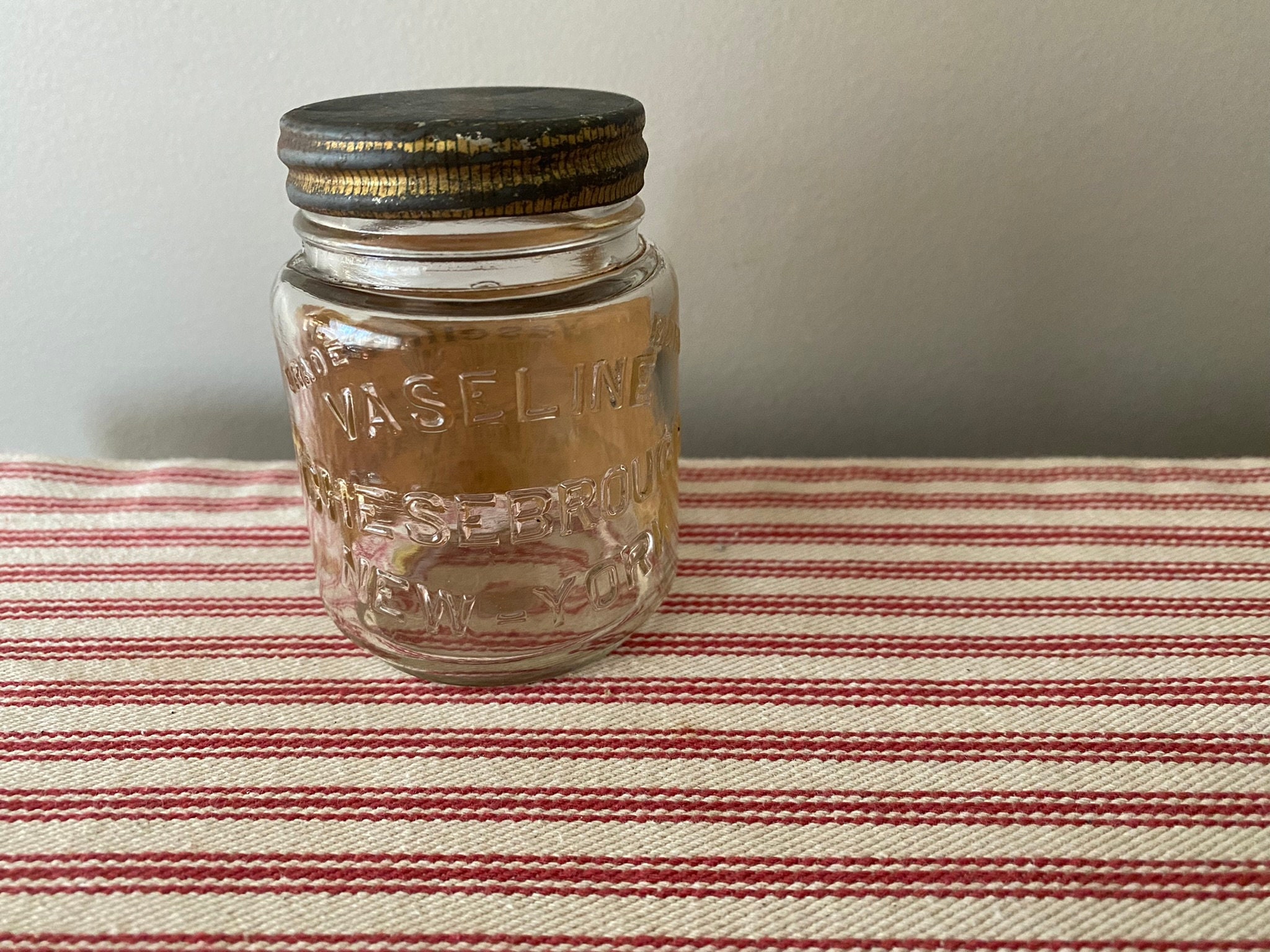 Antique 1930 Vaseline Jar With Original Lid and Label. Clear Glass Jar ...