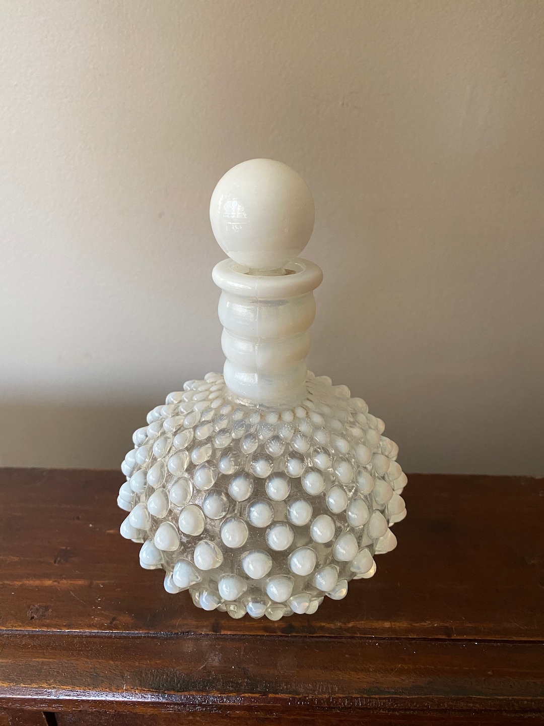 Vintage Opalescent Moonstone Glass Hobnail Bottle With Stopper. 6.5 ...