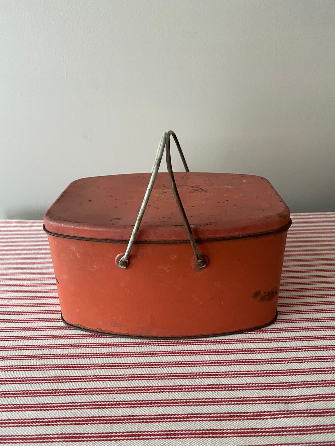 Antique Lunch Box. Red Metal Tin With Detached Removable Lid and Double ...