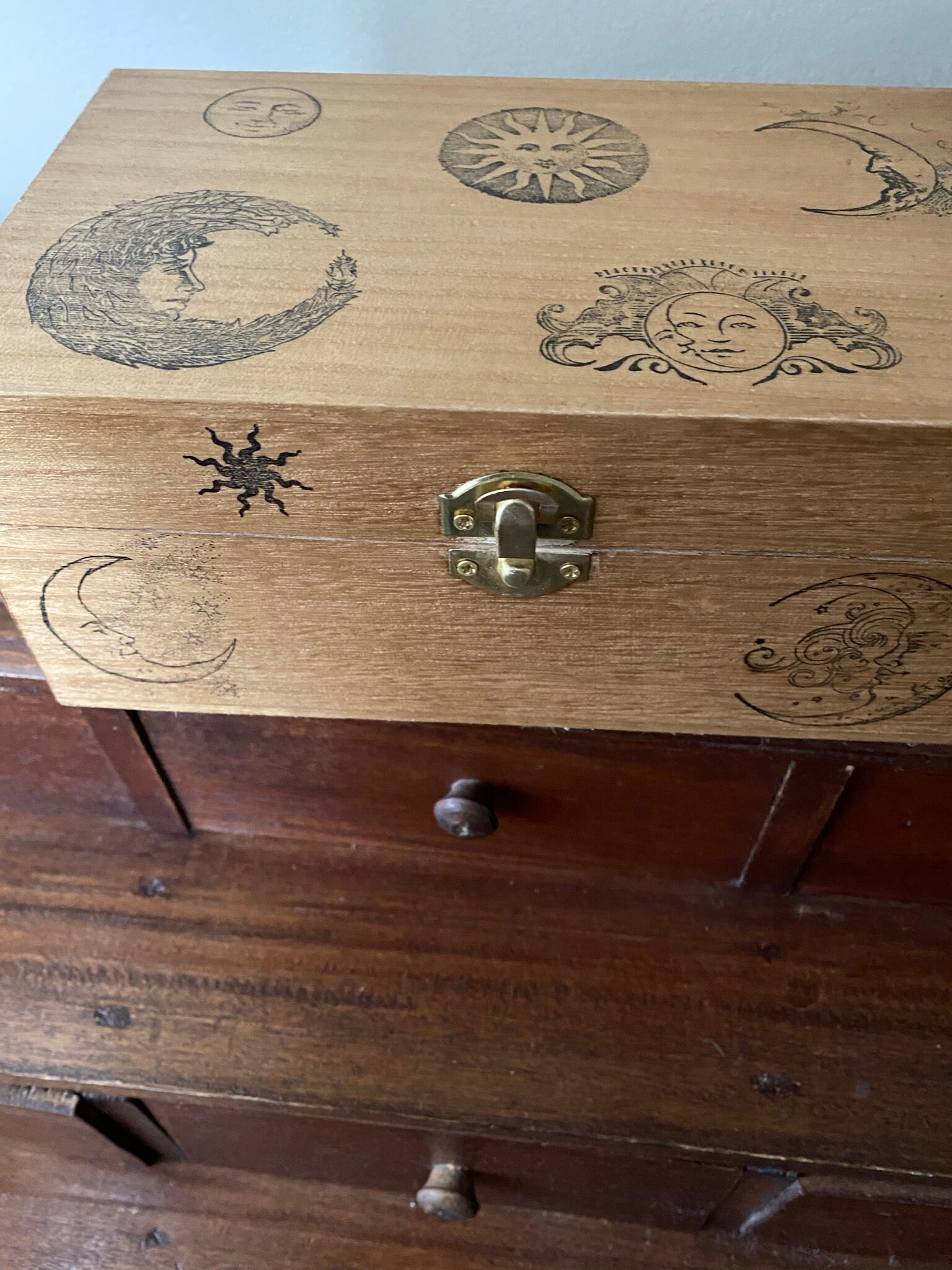 Moon Theme Box. Inexpensive Wood Box Lightly Stained Stamped - Etsy