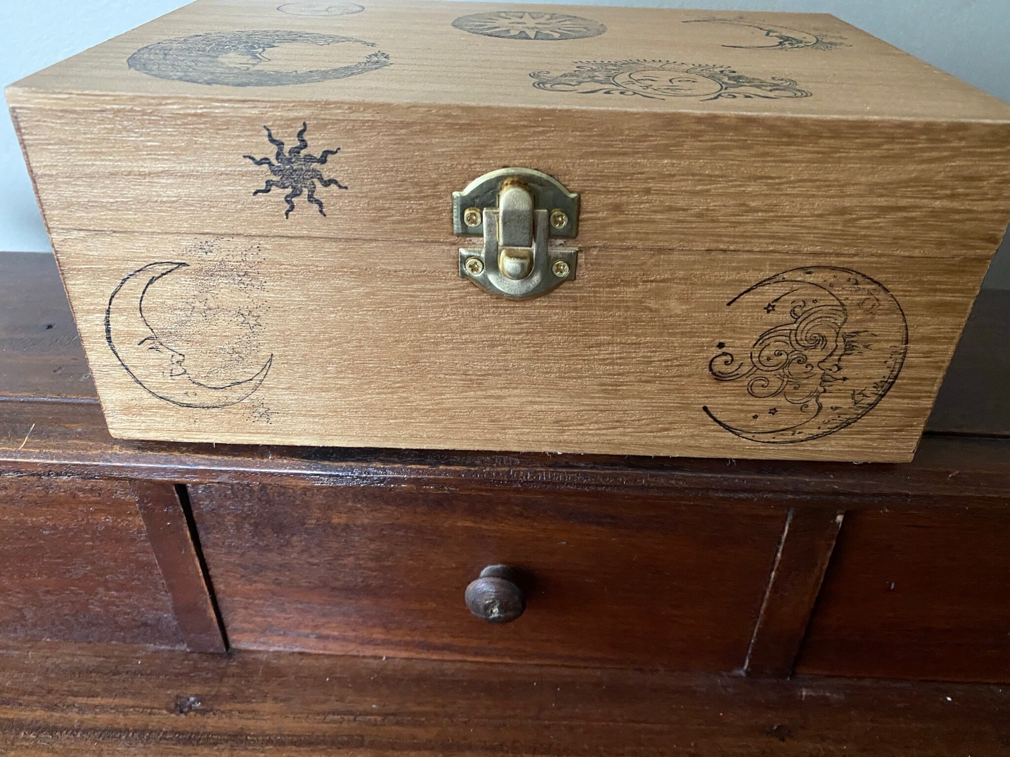 Moon Theme Box. Inexpensive Wood Box Lightly Stained Stamped - Etsy