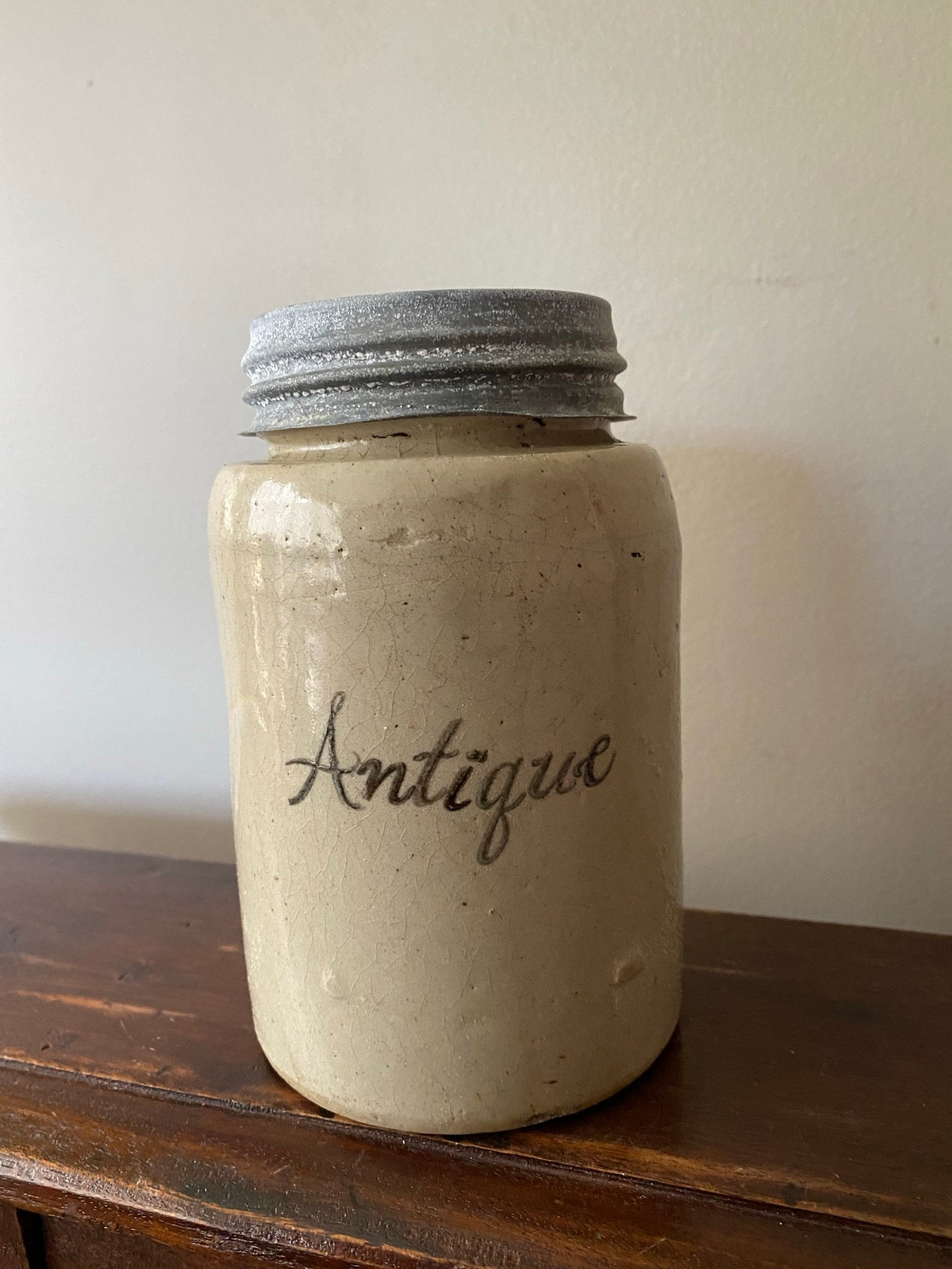 Antique Stoneware Jar With Zinc Lid and Hand Stamped ANTIQUE - Etsy