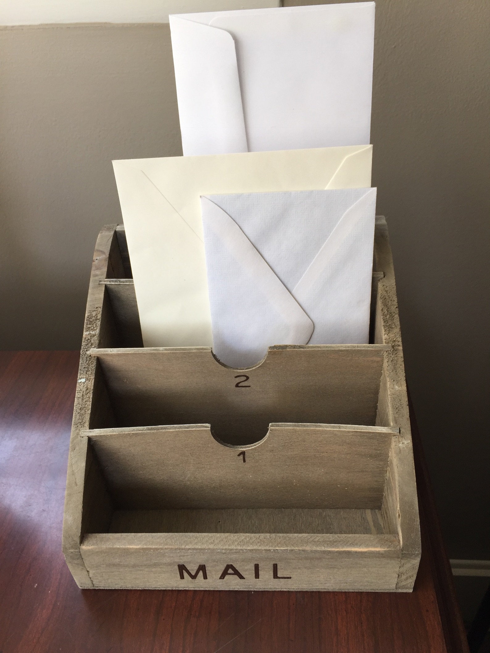 Mail Holder, Small Desktop Variety. Rustic Wood With Letters and ...